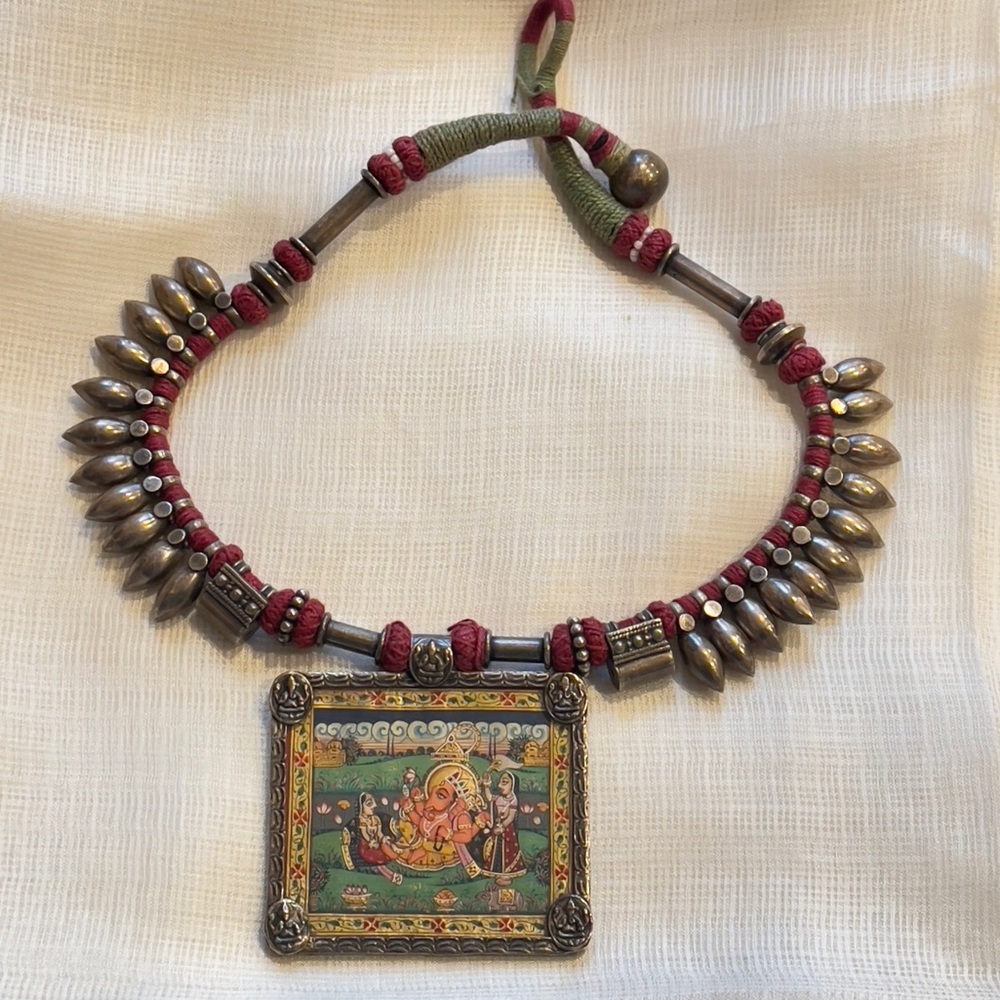 Antique Silver Tribal Necklace With Hand-Painted Old … - Gem